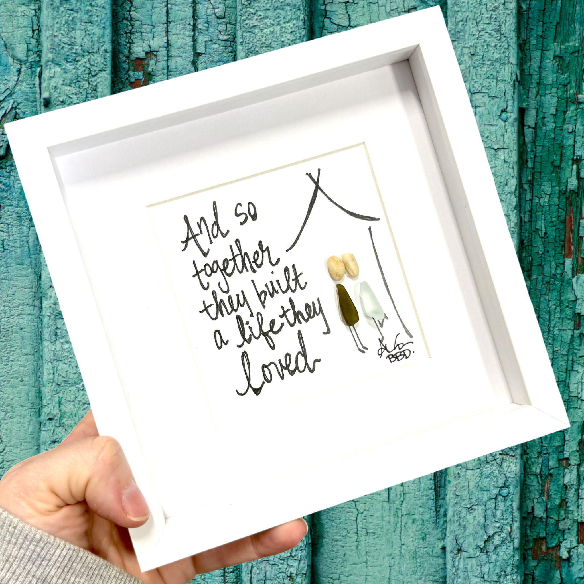 Built A Life MINI - Sea Glass Art - 6x6 Framed