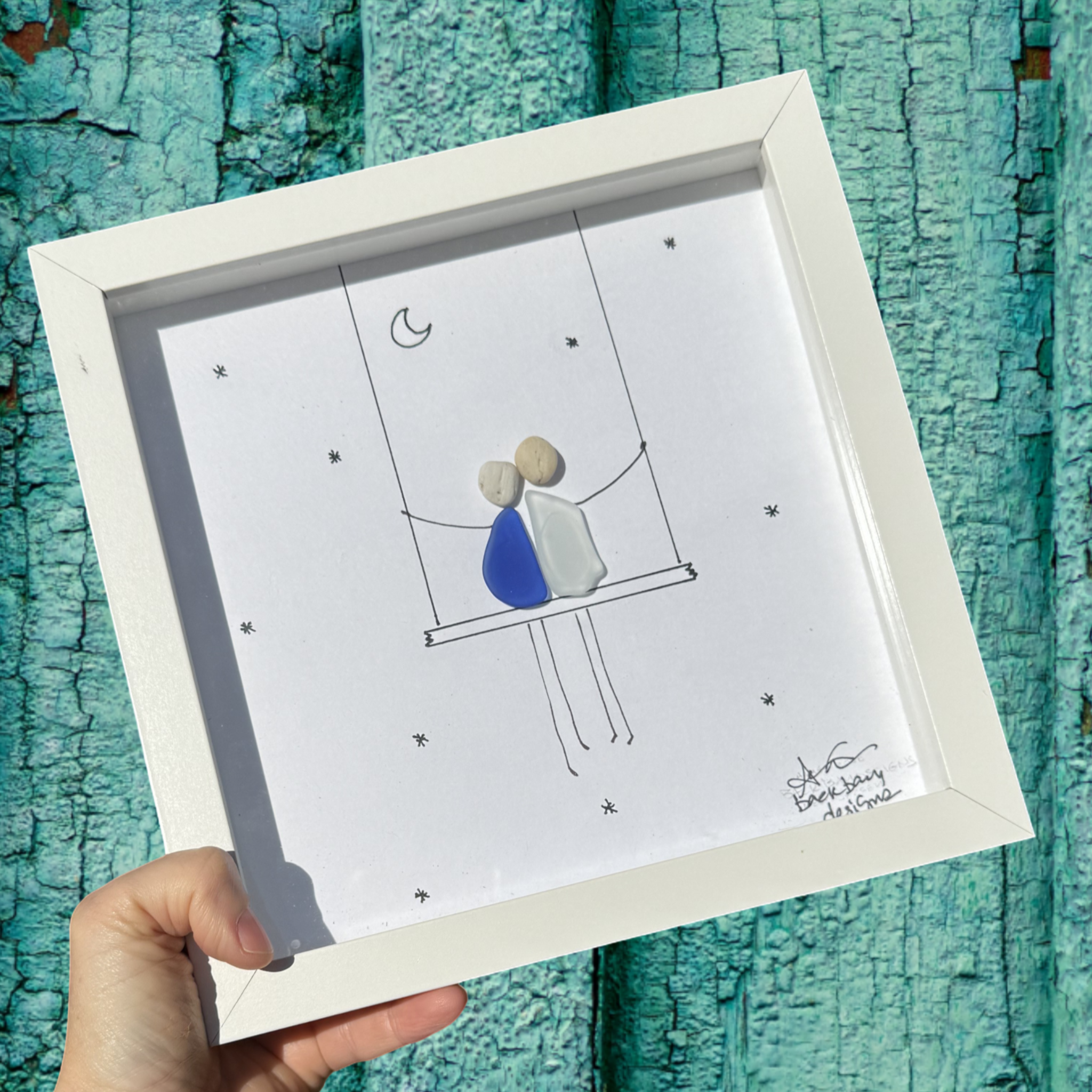Swing Couple - Romantic Sea Glass Art, Anniversary Gift, Celestial ...